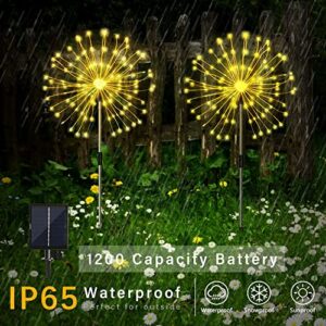 Solar Garden Lights, 4 Pack Solar Fireworks Lights Outdoor Waterproof Decorative Sparkles Pathway Light, 8 Lighting Modes Stake Lights with Remote for Garden Yard Flowerbed Pathway Parties (Warm)