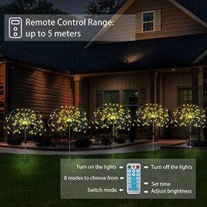 Solar Garden Lights, 4 Pack Solar Fireworks Lights Outdoor Waterproof Decorative Sparkles Pathway Light, 8 Lighting Modes Stake Lights with Remote for Garden Yard Flowerbed Pathway Parties (Warm)