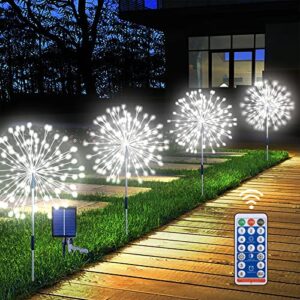 fireworks lights usb-c charge 50 copper wire ,4 pack solar garden lights 200 led outdoor waterproofremote control,8 modes diy landscape lights for walkway pathway backyard lawn(white)