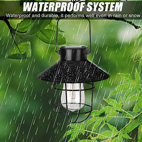 Solar Lantern Outdoor Hanging Lights Solar Powered Decorative Retro Waterproof LED Bulb Metal Lantern Lamp with Handle for Garden Yard Porch Fence Tabletop