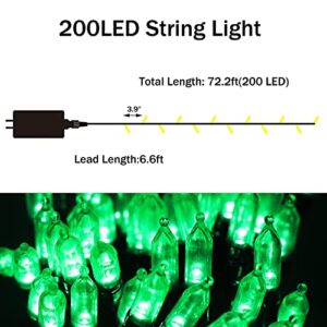 Vicila 200 LED Green Christmas String Lights, Mini String Lights Outdoor 8 Modes Connectable Fairy Lights for Garden, Patio, Yard, Holiday, Xmas Tree, Halloween Decor