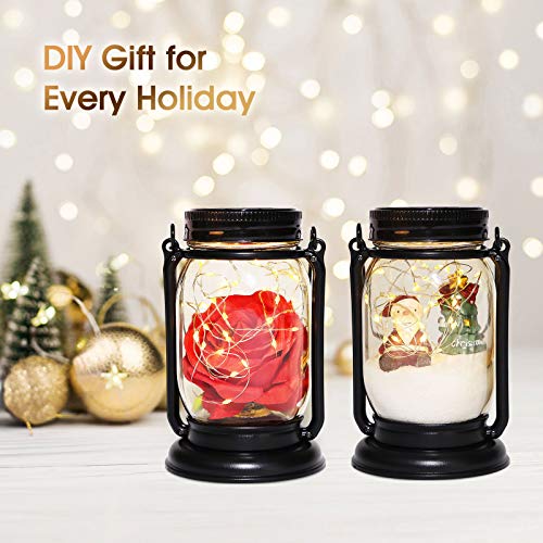 NEEMO Solar Mason Jar Fairy Lights, 2 Pack Solar Lanterns Outdoor Waterproof Glass Lamp, Vintage Jar Starry Fairy Light with Angel Pattern for Patio, Garden, Party, Holiday [Warm White]