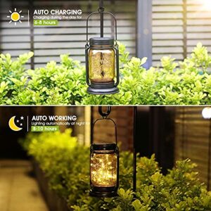 NEEMO Solar Mason Jar Fairy Lights, 2 Pack Solar Lanterns Outdoor Waterproof Glass Lamp, Vintage Jar Starry Fairy Light with Angel Pattern for Patio, Garden, Party, Holiday [Warm White]