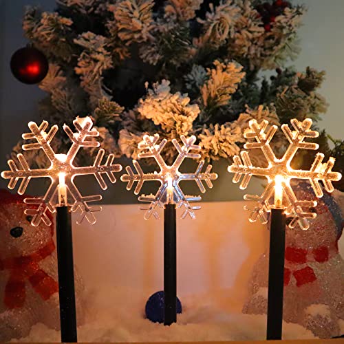 5 Pack Christmas Snowflake Pathway Lights Battery Operated with Timer 6.3 Ft Total Outdoor Waterproof Landscape Lights Christmas Decorations for Pathway Garden Walkway Yard Lawn Patio (Warm White)