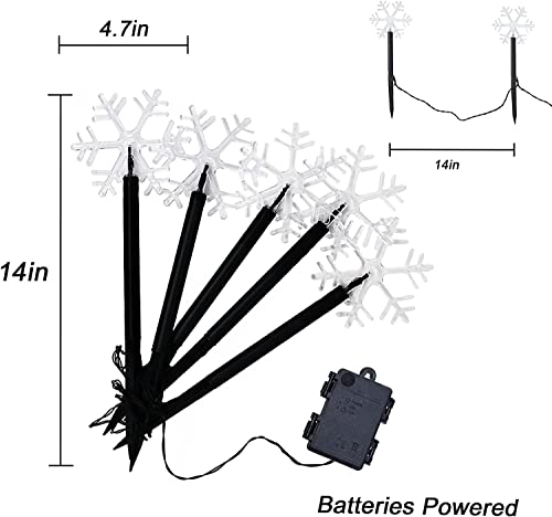 5 Pack Christmas Snowflake Pathway Lights Battery Operated with Timer 6.3 Ft Total Outdoor Waterproof Landscape Lights Christmas Decorations for Pathway Garden Walkway Yard Lawn Patio (Warm White)