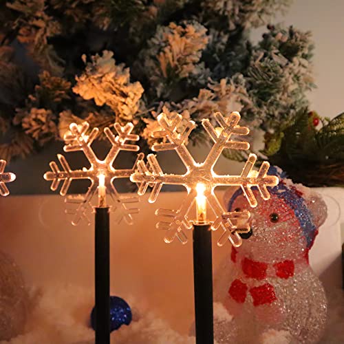 5 Pack Christmas Snowflake Pathway Lights Battery Operated with Timer 6.3 Ft Total Outdoor Waterproof Landscape Lights Christmas Decorations for Pathway Garden Walkway Yard Lawn Patio (Warm White)