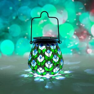 mosaic solar lanterns – solar hanging lantern outdoor waterproof solar table lamps night lights for garden, patio, party, yard, outdoor indoor decor (peacock)