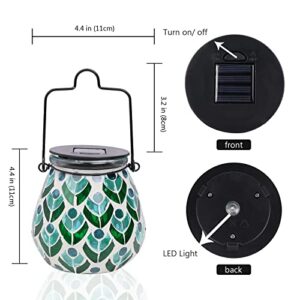 Mosaic Solar Lanterns - Solar Hanging Lantern Outdoor Waterproof Solar Table Lamps Night Lights for Garden, Patio, Party, Yard, Outdoor Indoor Decor (Peacock)