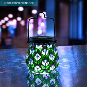 Mosaic Solar Lanterns - Solar Hanging Lantern Outdoor Waterproof Solar Table Lamps Night Lights for Garden, Patio, Party, Yard, Outdoor Indoor Decor (Peacock)