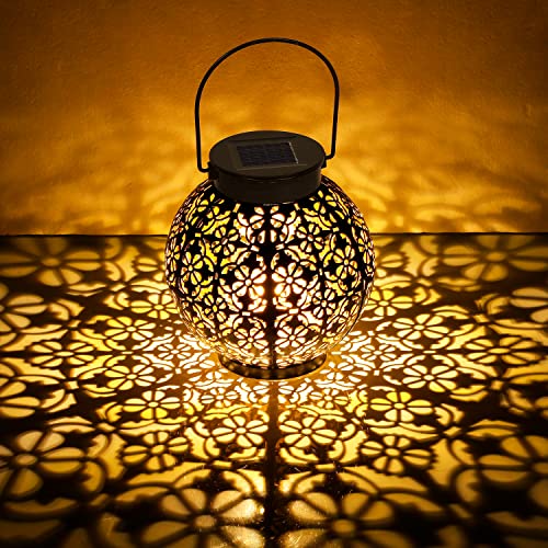 GolWof Solar Lanterns Outdoor Waterproof Hanging, LED Solar Lights Decorative Retro Metal, Solar Lantern with Handle for Christmas, Decorations, Garden, Yard Porch, Lawn