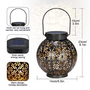 GolWof Solar Lanterns Outdoor Waterproof Hanging, LED Solar Lights Decorative Retro Metal, Solar Lantern with Handle for Christmas, Decorations, Garden, Yard Porch, Lawn