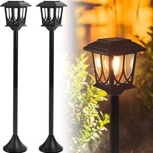 PASAMIC 2 Pack 44" Solar Lamp Post Lights Outdoor, Floor Lamp, Waterproof Solar Powered Lights for Garden, Lawn, Pathway, Yard, Front/Back Door, Warm White Solar Decorative Light, Replaceable Bulb