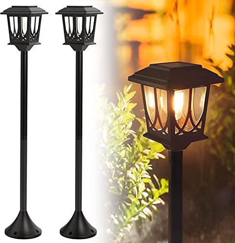 PASAMIC 2 Pack 44" Solar Lamp Post Lights Outdoor, Floor Lamp, Waterproof Solar Powered Lights for Garden, Lawn, Pathway, Yard, Front/Back Door, Warm White Solar Decorative Light, Replaceable Bulb