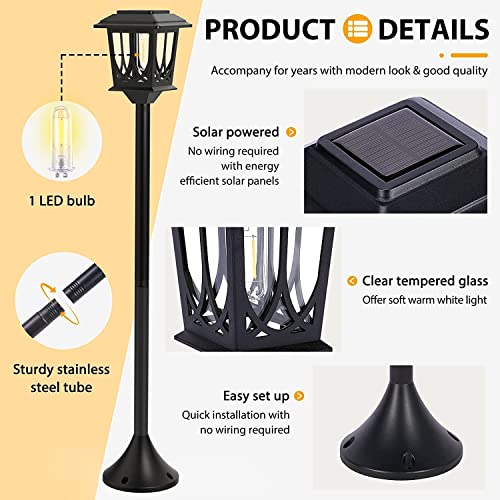 PASAMIC 2 Pack 44" Solar Lamp Post Lights Outdoor, Floor Lamp, Waterproof Solar Powered Lights for Garden, Lawn, Pathway, Yard, Front/Back Door, Warm White Solar Decorative Light, Replaceable Bulb