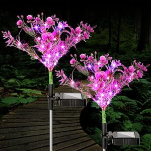 eeekit solar garden lights outdoor decorative, 2 pack ip65 waterproof solar phalaenopsis flowers stake lights with 28 led for patio, garden, yard, lawn, pathway driveway pool balcony decoration