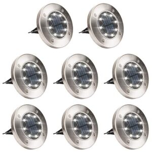 GIGALUMI 8 Pack Solar Ground Lights, 8 LED Solar Powered Disk Lights Outdoor Waterproof Garden Landscape Lighting for Yard Deck Lawn Patio Pathway Walkway (White)