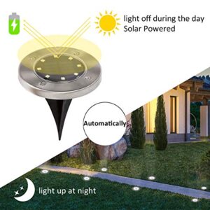 GIGALUMI 8 Pack Solar Ground Lights, 8 LED Solar Powered Disk Lights Outdoor Waterproof Garden Landscape Lighting for Yard Deck Lawn Patio Pathway Walkway (White)