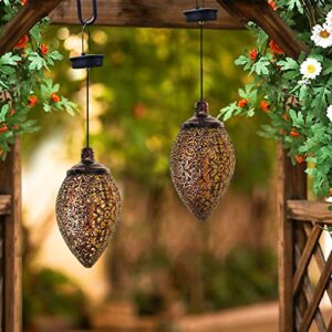 2 Pack Solar Hanging Lanterns Garden Decor Waterproof, Outdoor Solar Powered Lantern Decorative Lights Retro Lamp for Halloween Christmas Deck Patio Pathway Yard Backyard Porch Decorations