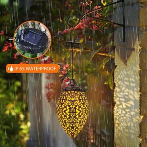 2 Pack Solar Hanging Lanterns Garden Decor Waterproof, Outdoor Solar Powered Lantern Decorative Lights Retro Lamp for Halloween Christmas Deck Patio Pathway Yard Backyard Porch Decorations