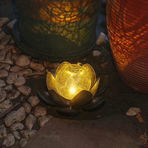 Decorman Solar Garden Lights Outdoor, Crackle Globe Glass Lotus Decoration, Waterproof Metal LED Flower Lights for Yard, Patio, Lawn, Pathway, Tabletop (1 Pack, Black)