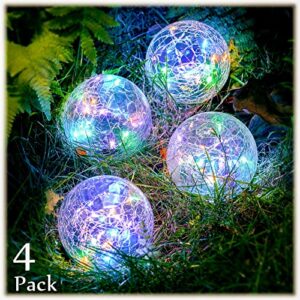 garden solar lights cracked glass ball decorative solar globe lights outdoor landscape lights waterproof led solar patio lights for pathway walkway garden yard lawn decoration (4 pcs, 3.9 inch)