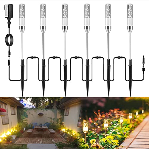 GreenClick Extendable 6 Pack LED Path Lights Super Bright 570 Lumen Garden Lights Warm White 4.8W 12V Landscape Lighting Waterproof Acrylic Bubble Outdoor Pathway Lights for Yard Patio Walkway, 2700K