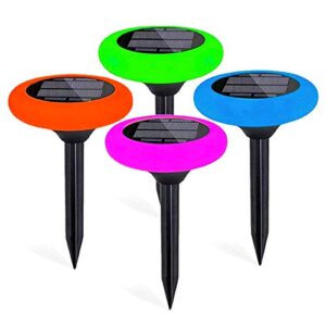 fatpoom colourful solar lights outdoor, 7 color solar pathway lights outdoor garden lights landscape lighting weatherproof auto on/off for garden lawn patio yard walkway sidewalk driveway (4pack)