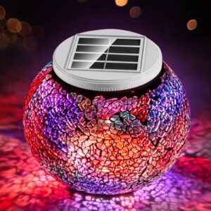 solar glass garden light, solar decor light, solar ball light, mosaic color-changing solar table light, waterproof led night light for party, patio, garden, bedroom, best indoor/outdoor decorations