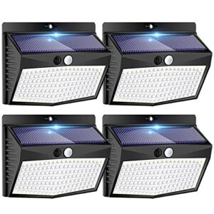 solar outdoor lights, [138 led/4 packs] solar motion sensor security lights with 3 lighting modes wireless solar wall lights waterproof solar powered lights for garden fence yard deck garage