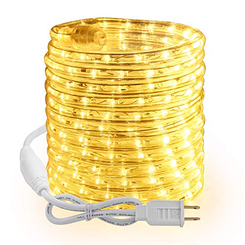 Brizled Warm White Rope Lights, 18ft 216 LED Rope Lights Waterproof, 120V Plugin Rope Lights Connectable with Clear PVC Tube, Indoor/Outdoor Decorative Rope Lights for Backyards Garden Patio Christmas