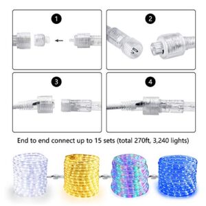 Brizled Warm White Rope Lights, 18ft 216 LED Rope Lights Waterproof, 120V Plugin Rope Lights Connectable with Clear PVC Tube, Indoor/Outdoor Decorative Rope Lights for Backyards Garden Patio Christmas