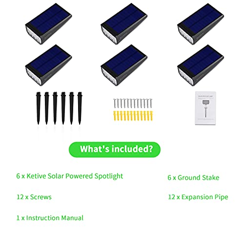 ketive Bright Solar Spotlights Outdoor,Solar Outdoor Light Waterproof, Auto-ON/Off Last a Whole Night Yard Lights, Cold White, 6 Pack