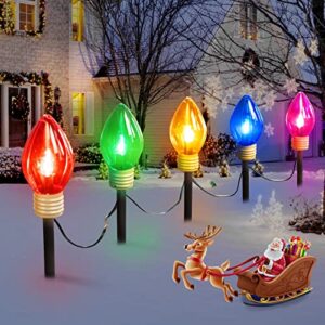 jumbo c9 christmas pathway lights outdoor – 2 pack 8.5 feet 5 led c9 walkway lights, multicolor jumbo lights christmas bulb lights outdoor decorations for lawn holiday outside yard garden