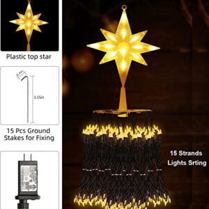 Christmas Tree Light with Star Topper, 10.5ft x15 Lines String Lights, 322 LED Christmas Curtain Fairy Lights with 8 Lighting Modes, for Xmas Tree Indoor Outdoor Party Garden Decor, Warm White