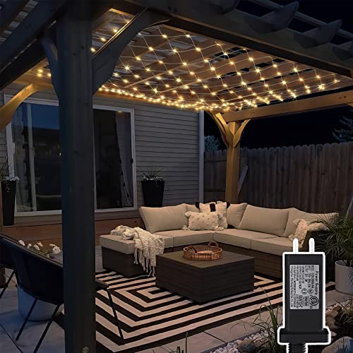 Eueasy Net Lights Outdoor, 10ft×10ft Gazebo Mesh Lights, 270 LED 8 Lighting Modes, Connectable Waterproof Net Lights for Gazebo, Backyard, Garden, Holiday, Christmas, Bush (Warm White)