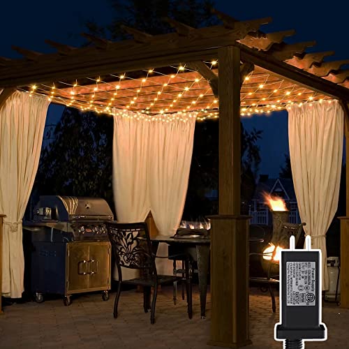 Eueasy Net Lights Outdoor, 10ft×10ft Gazebo Mesh Lights, 270 LED 8 Lighting Modes, Connectable Waterproof Net Lights for Gazebo, Backyard, Garden, Holiday, Christmas, Bush (Warm White)