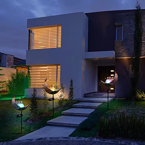 Solar Outdoor Lights Decorative, Solar Powered Garden Light, Moon Crackle Glass Globe Metal Stake Light With Angel, Waterproof Pathway Lights For Walkway Yard Lawn Courtyard Backyard Decoration