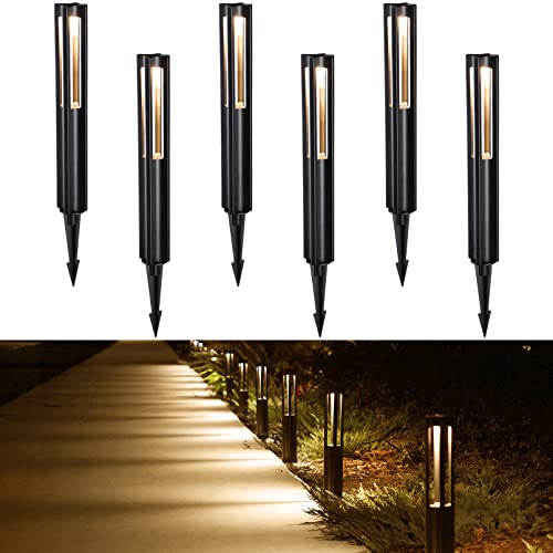 LEONLITE Low Voltage Landscape Lights, Unique Lighting Effects LED Pathway Lights, 172LM 3W 12-15V AC/DC, IP65, Aluminum Landscape Outdoor Driveway Light, 3000K Warm White, Black Finish, Pack of 6