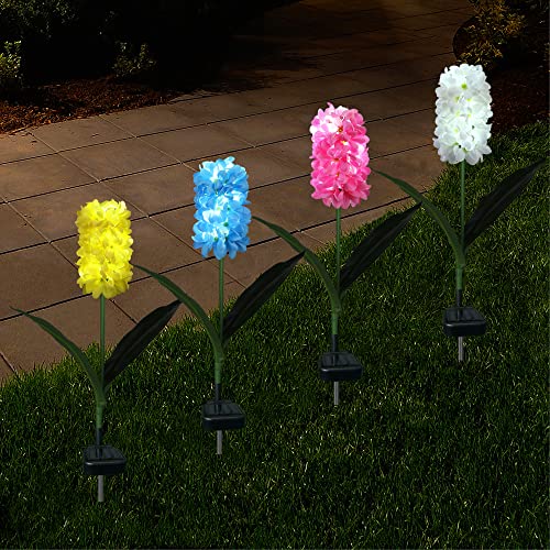 Solar Garden Lights,Hyacinth lamp,Decoration for Pathway Yard Lawn Patio Path,Pink Yellow White Blue, Pack of 4