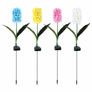 Solar Garden Lights,Hyacinth lamp,Decoration for Pathway Yard Lawn Patio Path,Pink Yellow White Blue, Pack of 4