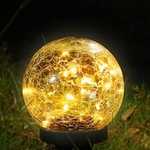 zklili garden solar lights, cracked glass ball waterproof warm white led for outdoor pathway patio yard lawn globe landscape lighting (ground lamp)