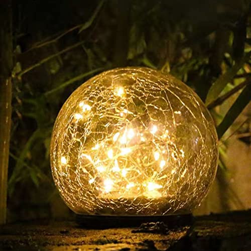 ZKLiLi Garden Solar Lights, Cracked Glass Ball Waterproof Warm White LED for Outdoor Pathway Patio Yard Lawn Globe Landscape Lighting (Ground Lamp)