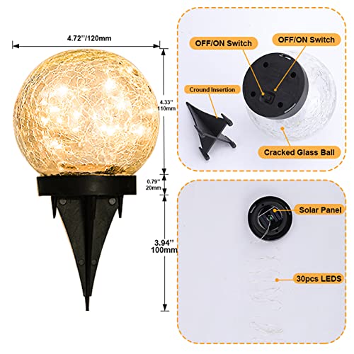 ZKLiLi Garden Solar Lights, Cracked Glass Ball Waterproof Warm White LED for Outdoor Pathway Patio Yard Lawn Globe Landscape Lighting (Ground Lamp)