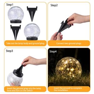 ZKLiLi Garden Solar Lights, Cracked Glass Ball Waterproof Warm White LED for Outdoor Pathway Patio Yard Lawn Globe Landscape Lighting (Ground Lamp)