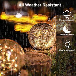 ZKLiLi Garden Solar Lights, Cracked Glass Ball Waterproof Warm White LED for Outdoor Pathway Patio Yard Lawn Globe Landscape Lighting (Ground Lamp)