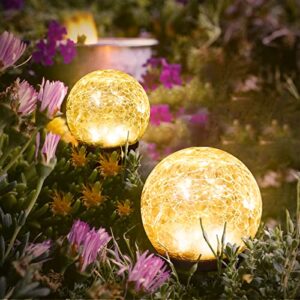 ZKLiLi Garden Solar Lights, Cracked Glass Ball Waterproof Warm White LED for Outdoor Pathway Patio Yard Lawn Globe Landscape Lighting (Ground Lamp)