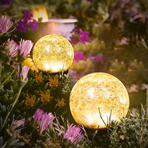 ZKLiLi Garden Solar Lights, Cracked Glass Ball Waterproof Warm White LED for Outdoor Pathway Patio Yard Lawn Globe Landscape Lighting (Ground Lamp)