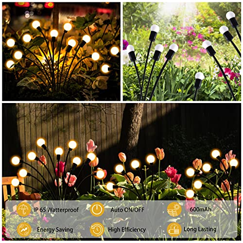 SHUKAN 4 Pack 10LED Solar Firefly Lights, Upgraded Solar Garden Lights Outdoor IP65 Waterproof, Swaying When Wind Blows, Solar Starburst Swaying Lights for Yard Patio Pathway Decoration (Warm White)