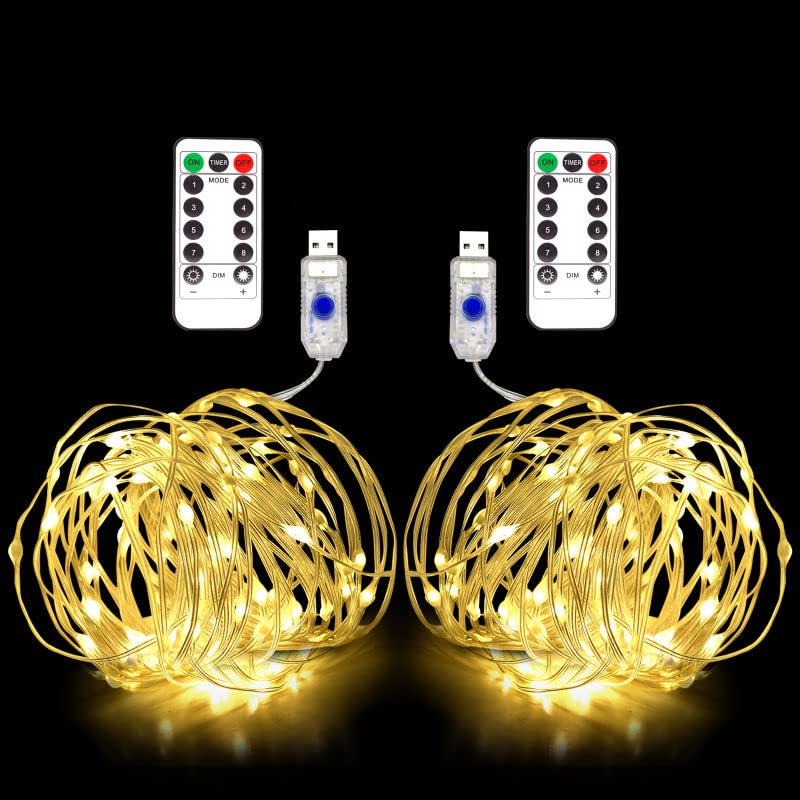 Fairy Lights USB Plug in, 2 Pack×33ft LED String Lights with Remote, 8 Modes Fairy String Lights, Christmas Lights Indoor Outdoor, Twinkle Lights for Bedroom, Party,Garden,Tree (Warm White)