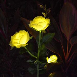 abkshine outdoor rose flowers solar stake lights waterproof memorial garden stake for garden back yard lawn grave decor, yellow